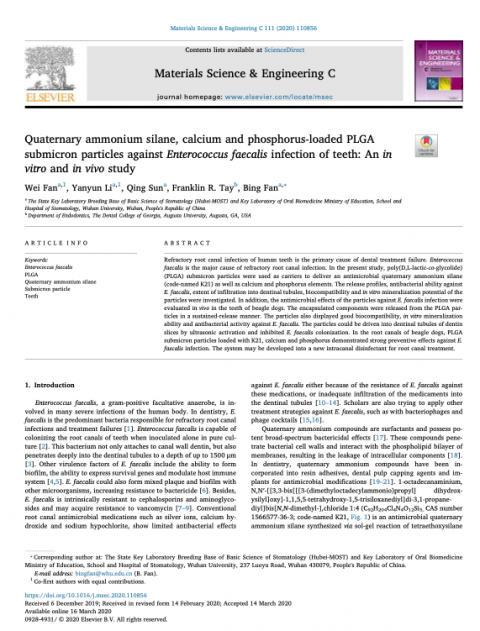Quaternary ammonium silane calcium and phosphorus loaded PLGA submicron ...